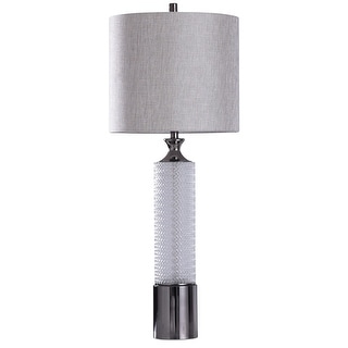 StyleCraft Walsall Steel and Clear Herringbone Glass Column Table Lamp ...