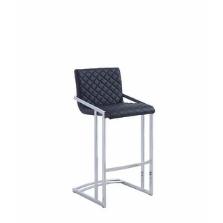 Diamond Pattern Bar Height Stool with Cantilever Base, Black And Silver ...