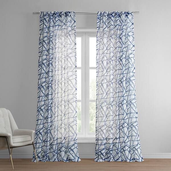 Exclusive Fabrics Matrix Printed Faux Linen Sheer Curtain (1 Panel ...