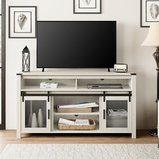 Farmhouse Highboy TV Stand with Mesh Barn Doors, Adjustable Shelf - Bed ...
