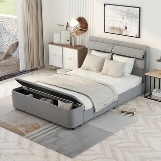 VECELO Upholstered Bed with Headboard , Twin/Full/Queen Size Platform ...