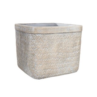 Harry 6 Inch Square Cement Pot with Basket Weaved Design, Brown - Bed ...