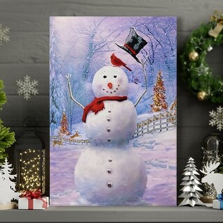 16 X 24" LED Battery Operated Timer Snowman with Cardinal - 16" x 24 ...