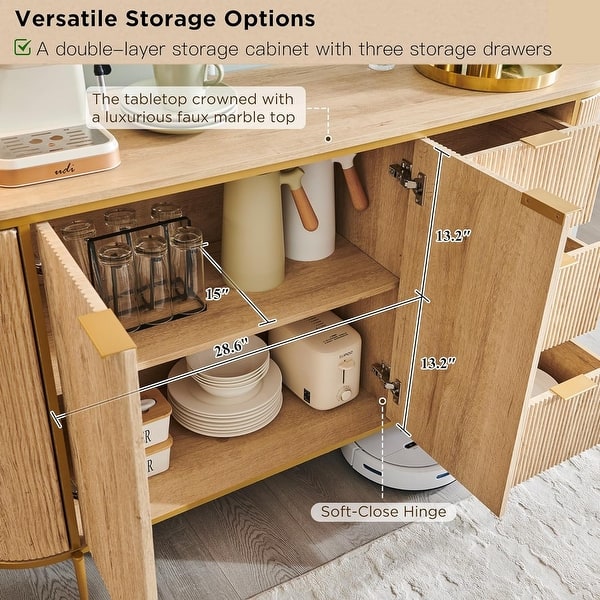 60" Modern Fluted Buffet Cabinet, Buffet Table, Coffee/Wine Bar - Bed ...