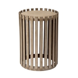 Side Table with Slatted Design Drum Silhouette, Washed brown - Bed Bath ...