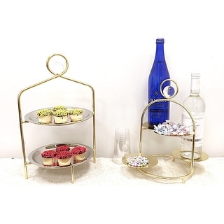 Silver 2 Tier Stand with Gold Frame and Clear Ball - 16.5"H - Bed Bath ...