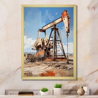 Designart "Gold Oil Rigs Fields In Texas I" Oil Rigs / Fields Framed ...