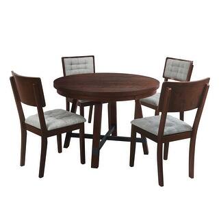 Dining Set with Dining Table and 4 Upholstered Dining Chairs, Espresso ...