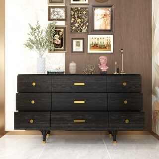 Sleek Dresser with Chic Golden Pulls Contemporary Multi-Drawer Storage ...