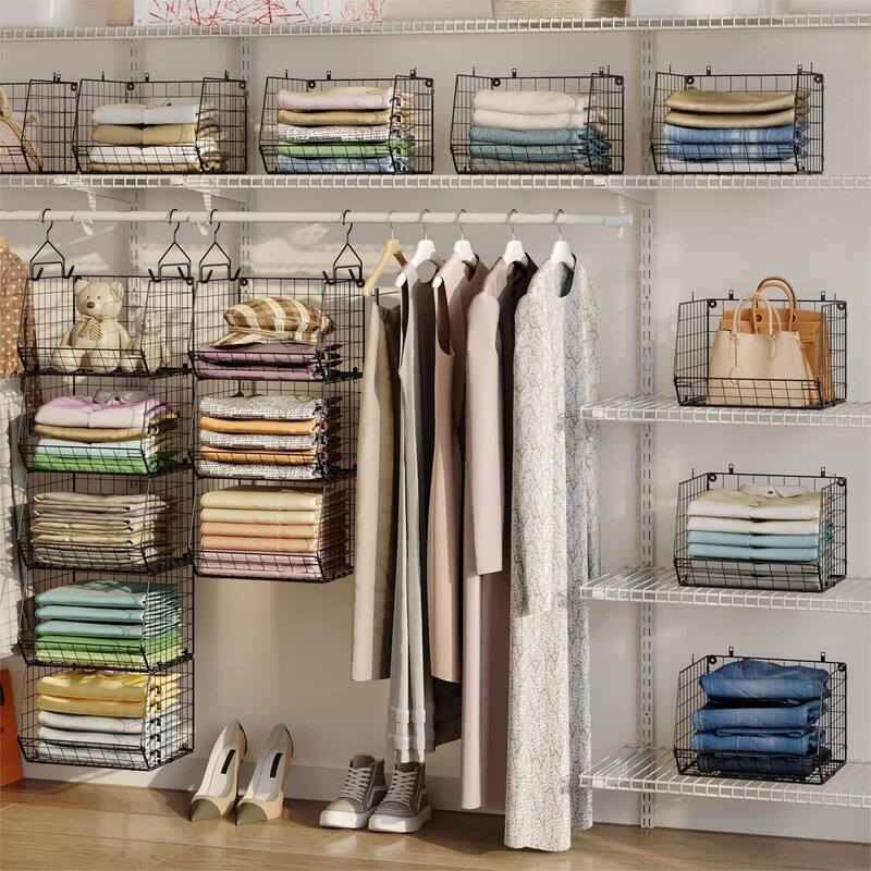 5-tier wardrobe hanging storage rack with 4 hanging hooks and 5 S ...