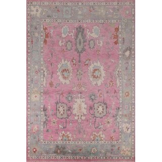 Pink Floral Oushak Oriental Area Rug Hand-Knotted Wool Carpet - 8'8"x ...
