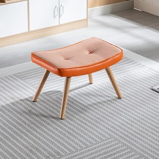 Wood Square Cushion Foot Stool with Non-Slip Pad, Houndstooth Small ...