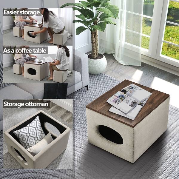 Detachable Lid Footstool Spare Seat Temporary Table Folding Square ...