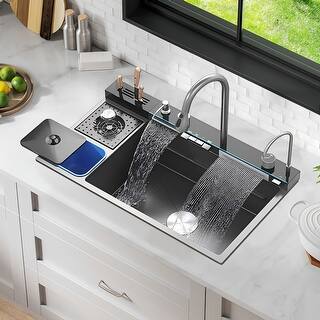 Waterfall Single Bowl Kitchen Sinks Smart Black Stainless Steel Sink ...
