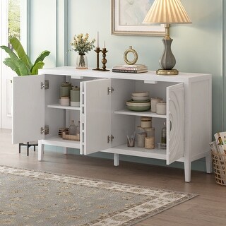 Retro 4 Door Entryway Cabinets w/Round Metal Handle and Groove Design ...