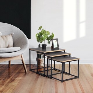 Black Square Nesting Mdf Coffee End/Sidetable Set (3-Piece) Thick Mdf ...