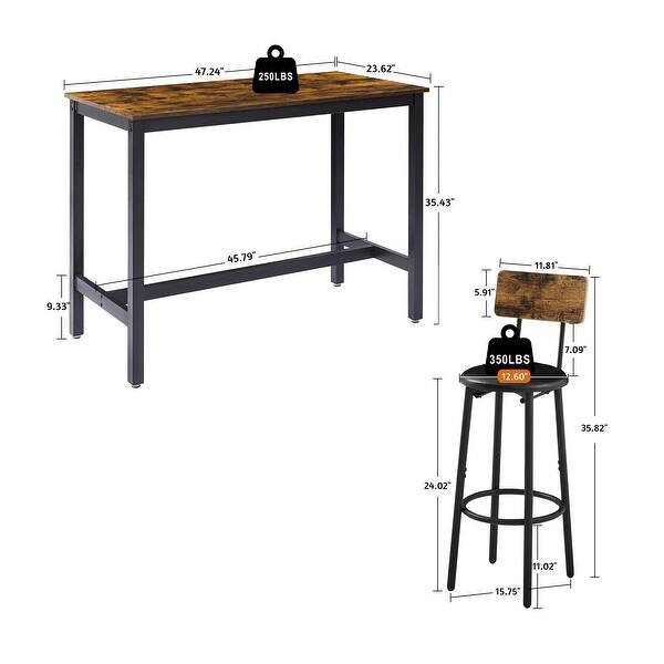 Bar Table with Bar stools PU Soft seat with backrest,Rustic Brown - Bed ...
