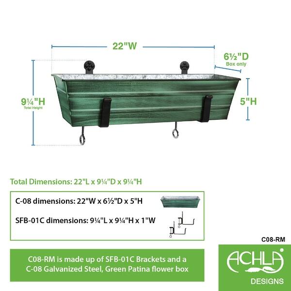 Achla Designs 22" W Rectangle Green Patina Galvanized Steel Flower Box ...