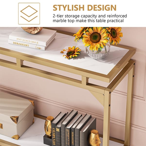 Modern Narrow Console Table 2 Tier Storage Shelves Behind Couch Sofa ...