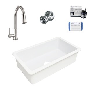 Eden Crisp White Fireclay 31" Undermount Single Bowl Kitchen Sink with ...