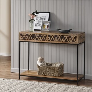 Bohemian Console Table Decorative Table with Metal Frame and 2 Drawers ...