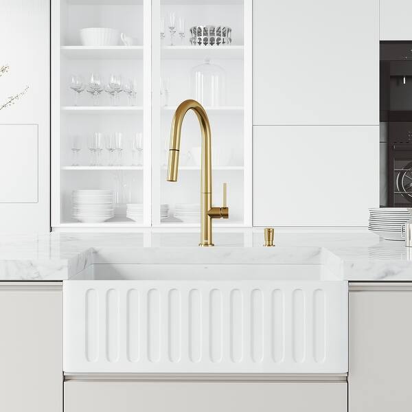 33 in. Matte Stone TM Farmhouse Crown Apron Front Kitchen Sink with ...