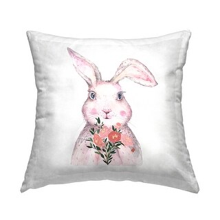 Stupell Pink Bunny With Flower Bouquet Printed Throw Pillow Design by ...