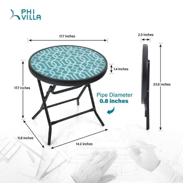 17.7'' Patio Folding Round Side Table Small Portable Coffee Table with ...