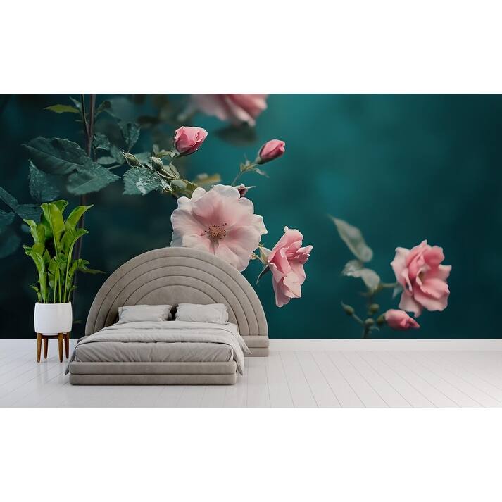 Rose Flower Wallpaper / Vintage Roses Wall Mural - Overstock - 42949878