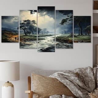 Designart "Green Storm Torrential Deluge" Landscapes Multipanel Wall ...