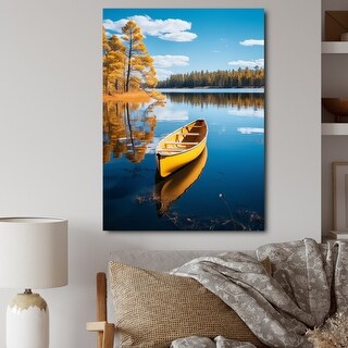 Designart "Monochrome Yellow Boat Reflections II" Boat Canvas Prints ...
