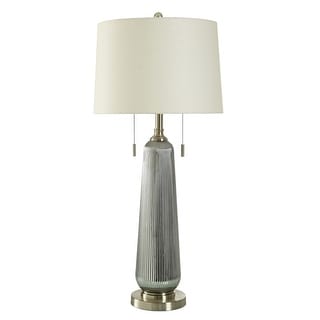 Lumi Silver - Silver Ribbed Glass Table Lamp - Off-White Shade - Bed ...