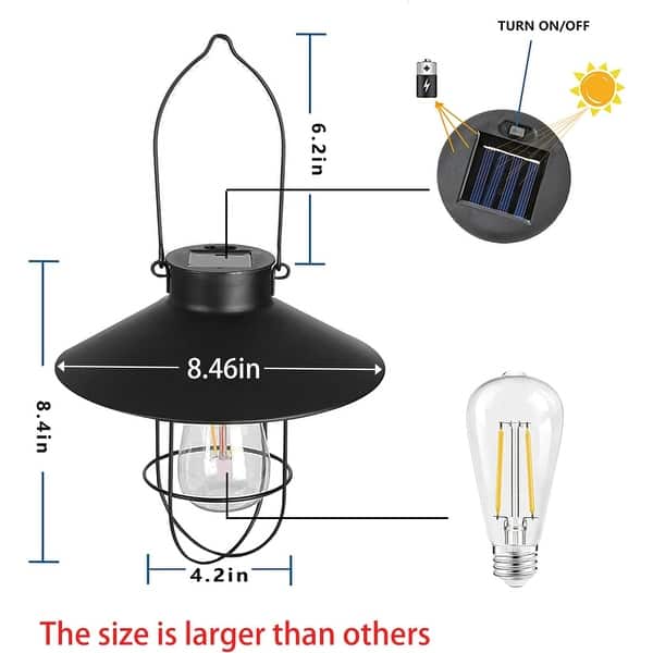 Solar Lantern Outdoor Hanging Light Metal Farmhouse Solar Lamp with ...