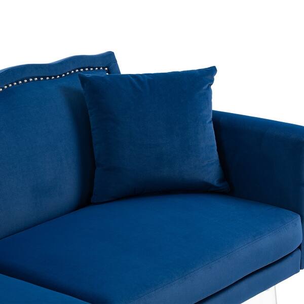 Navy Soft Velvet Love Seats Sofa 2 Seat Low Back Reclining Sofa with ...