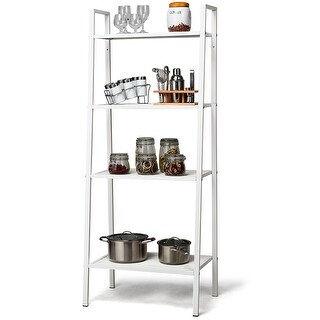 Costway 4-Tier Metal Ladder Shelf Storage Rack Bookshelf Metal Mesh ...