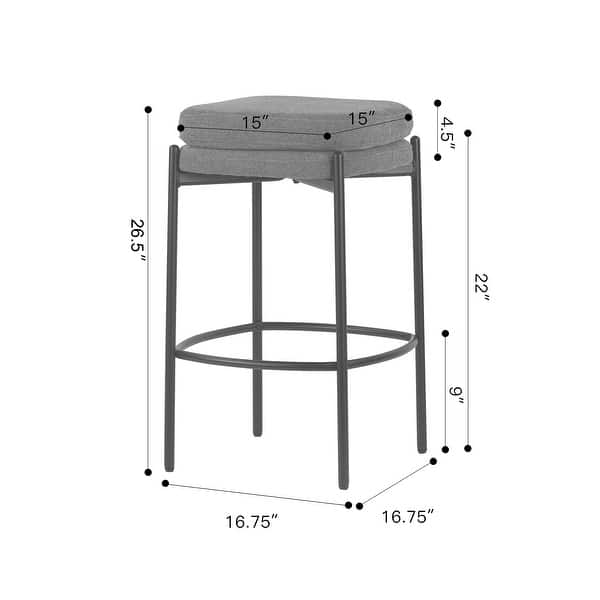 Set of 2 Avril Gray Boucle Backless Counter Stool with Black Metal Legs ...