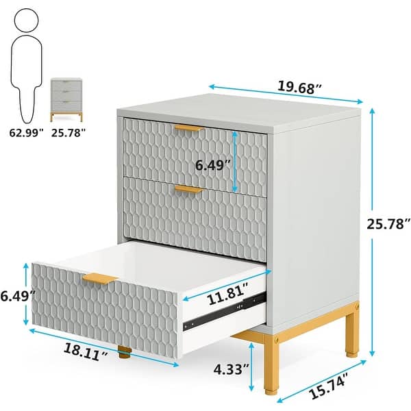 3-Drawer Nightstand Modern Tall Bedside Table with Storage Drawers ...