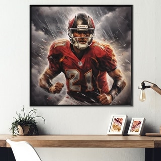 Designart "Grey And Red Football Player On Fury" Football Framed Canvas ...