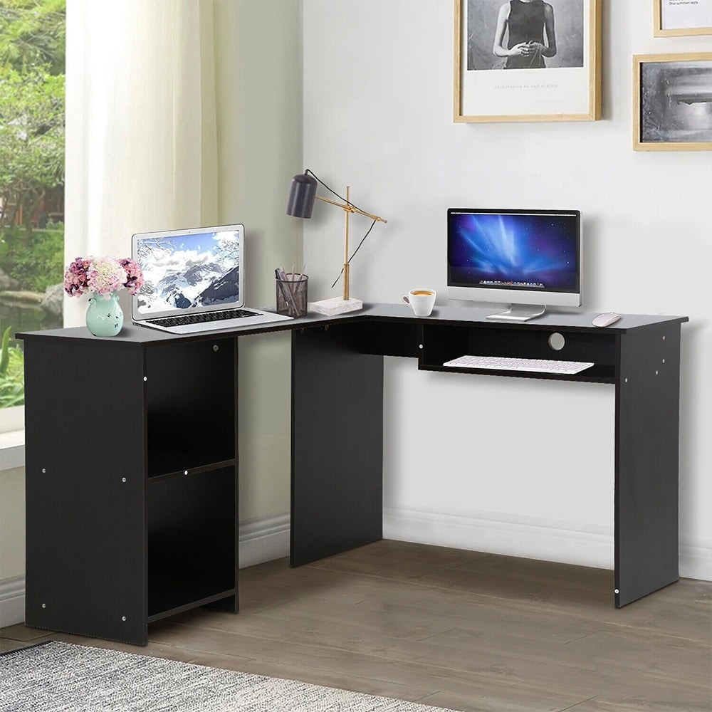 L-Shaped Home Office Corner Computer Desk with Shelves Brown - Bed Bath ...