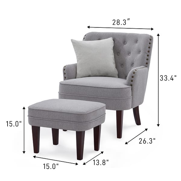 Club Chair Upholstered Button Tufted Accent Chair with Ottoman and ...