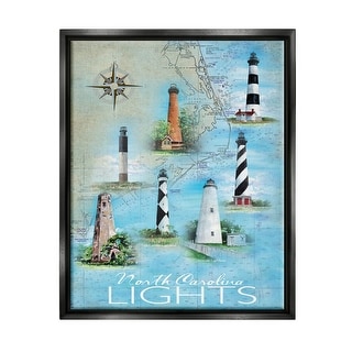 Stupell North Carolina Lighthouses Map Framed Floater Canvas Wall Art ...