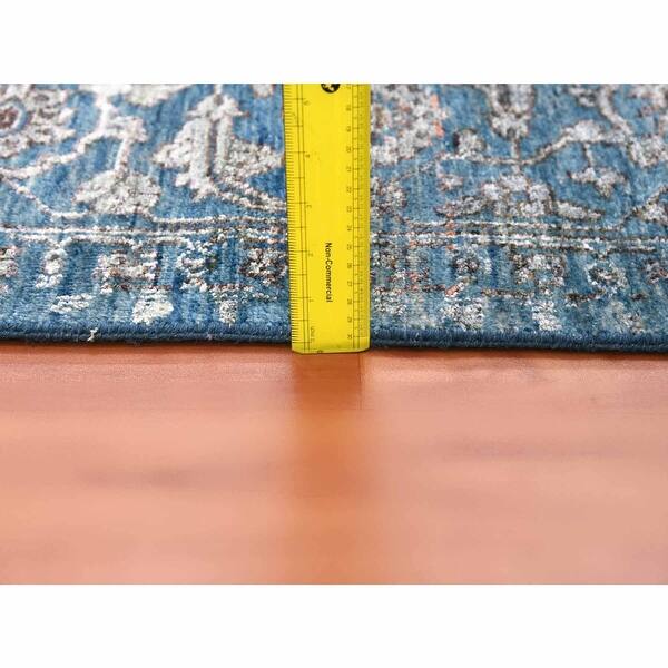 Shahbanu Rugs Aegean Blue, Broken Erased Persian Heriz Design, Wool and ...