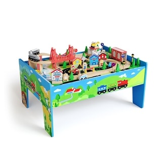 Garvee Wooden ﻿Train Table 33" x 24" x 16", with 80 Multicolor Piece ...