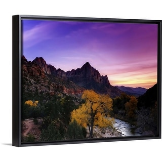 "Watchman at Sunset from Zion Valley Bridge" Black Float Frame Canvas ...
