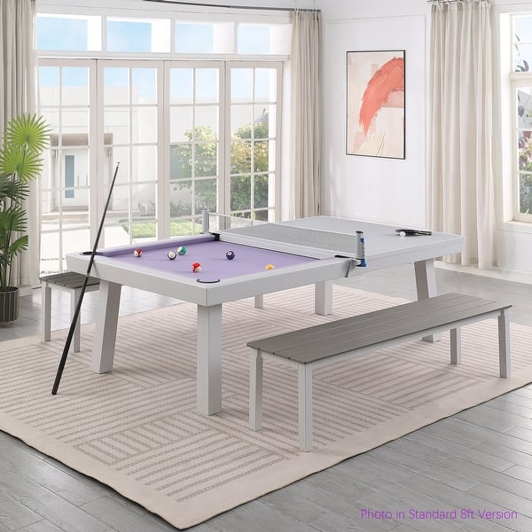 Newport Outdoor Patio 7ft Slate Pool Table Dining Set with 2 Benches ...