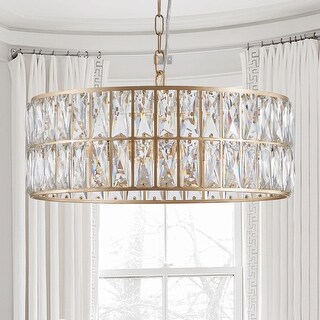 18" Golden Modern Crystal Drum Chandelier, 6-Light Pendant Lighting ...
