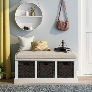 Rustic Storage Bench with 3 Removable Classic Rattan Basket - Bed Bath ...