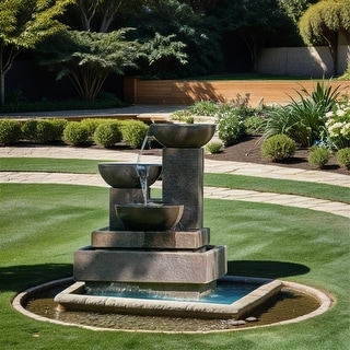 Trio Cascade Outdoor Fountain,Concrete Water Waterfall Fountain - Bed ...