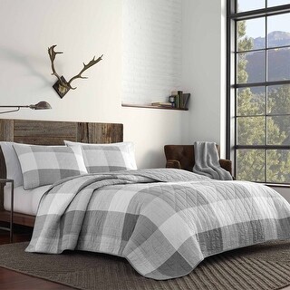 3pc King Boulder Plaid Quilt Set Reversible Soft Grey - Bed Bath ...