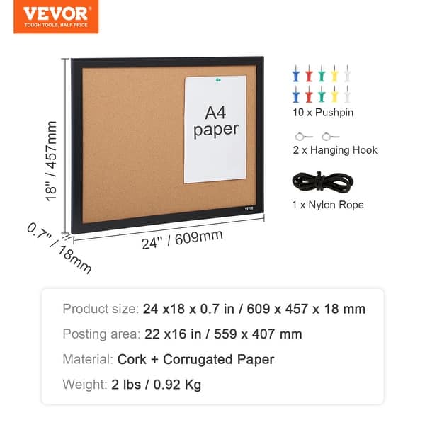 VEVOR Large Cork Board Bulletin Board with MDF Sticker Frame Wall ...